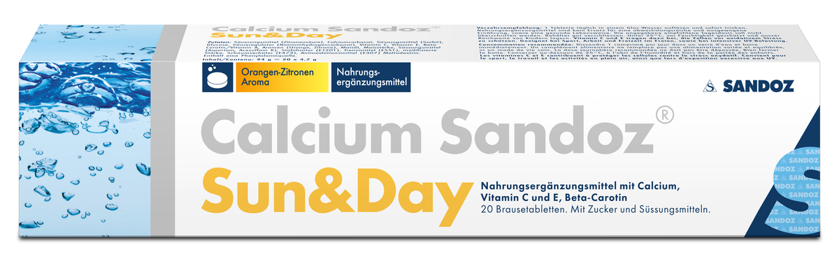 CALCIUM Sandoz Sun & Day - Packung à 20 Brausetabletten