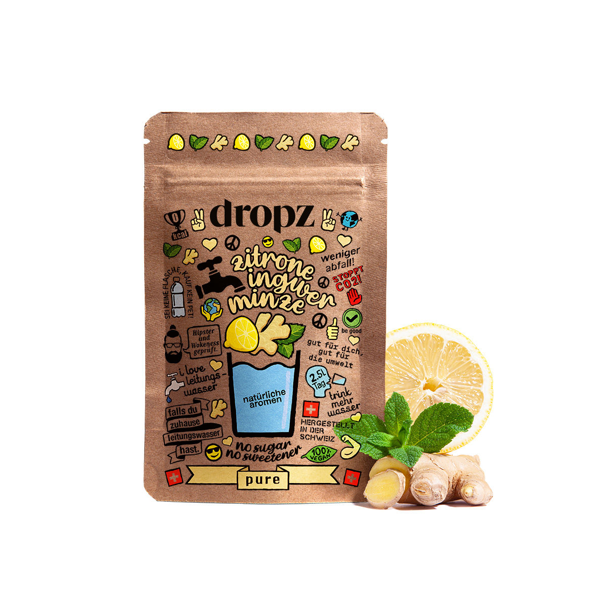 dropz Pure - Zitrone Ingwer Minze - Packung à 20 Dropz